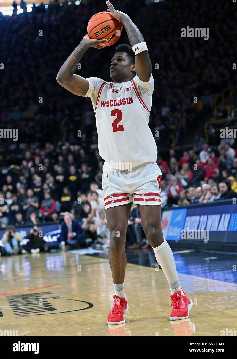 IOWA CITY, IA - FEBRUARY 17: Wisconsin guard AJ Storr (2) puts up a ...