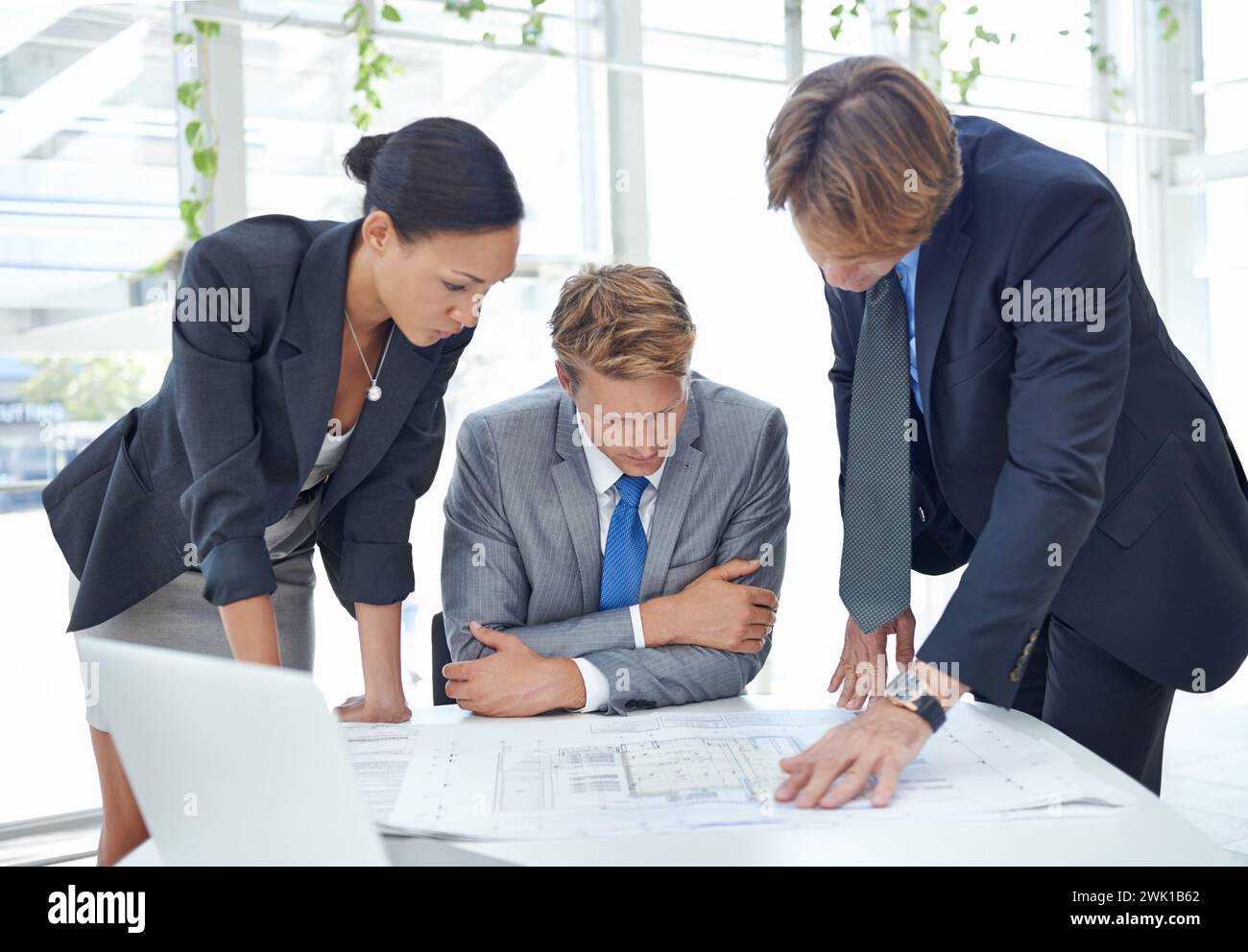 Architect, teamwork and blueprint for building in corporate business ...
