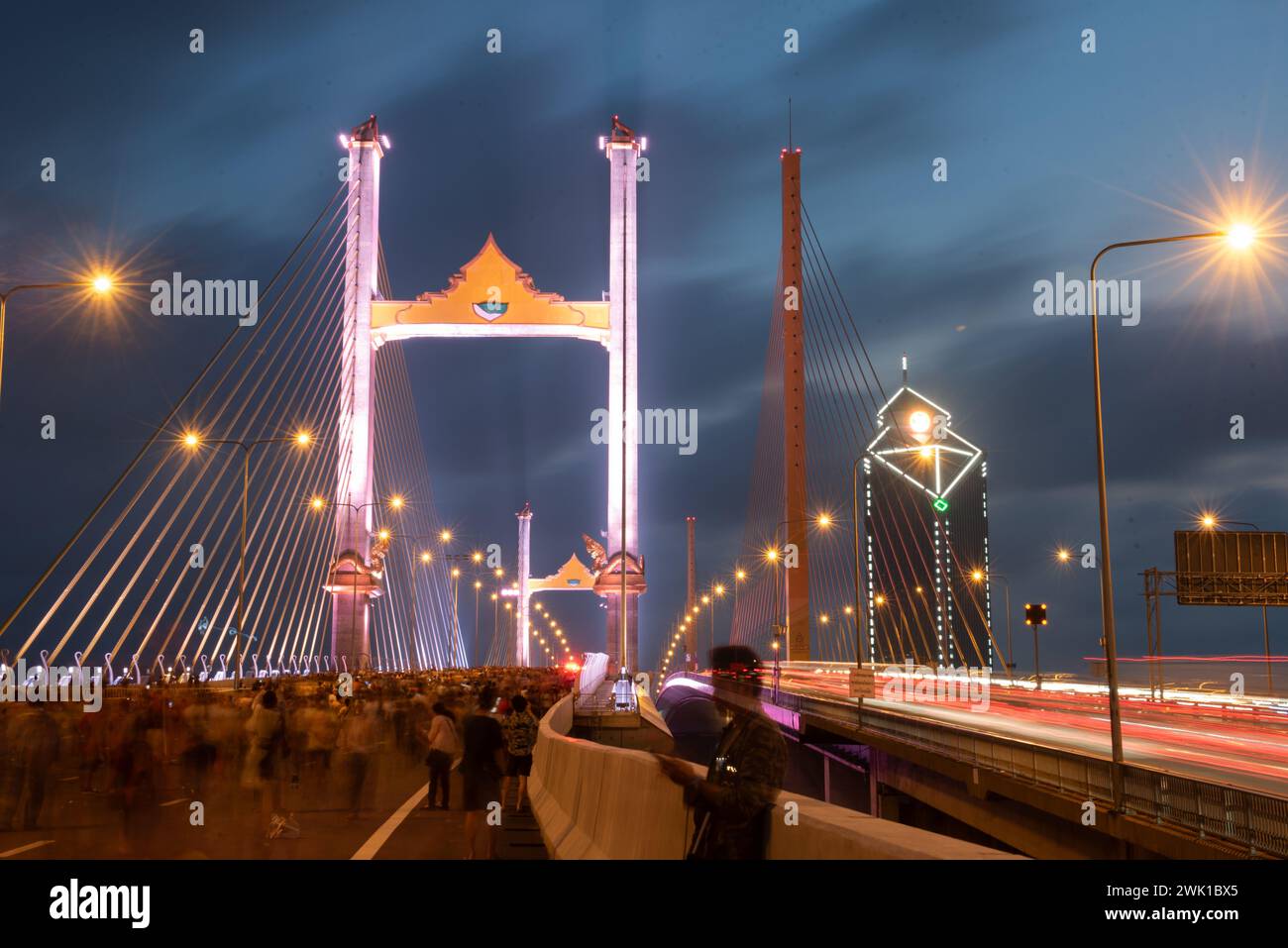 Bangkok, Thailand. 17th Feb, 2024. Night lights of "The parallel bridge ...