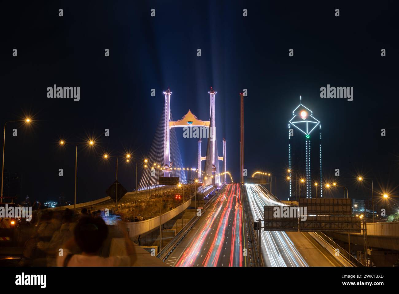 Bangkok, Thailand. 17th Feb, 2024. Night lights of "The parallel bridge ...