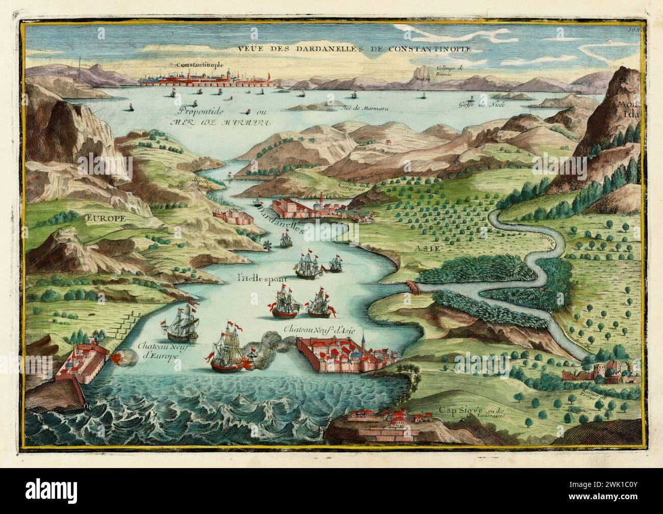 Pictorial map of the Dardanelles, the Bosphorus and the Sea of Marmara ...