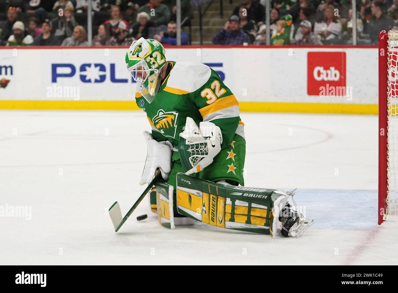 Minnesota Wild goaltender Filip Gustavsson (32) stops a shot during the ...