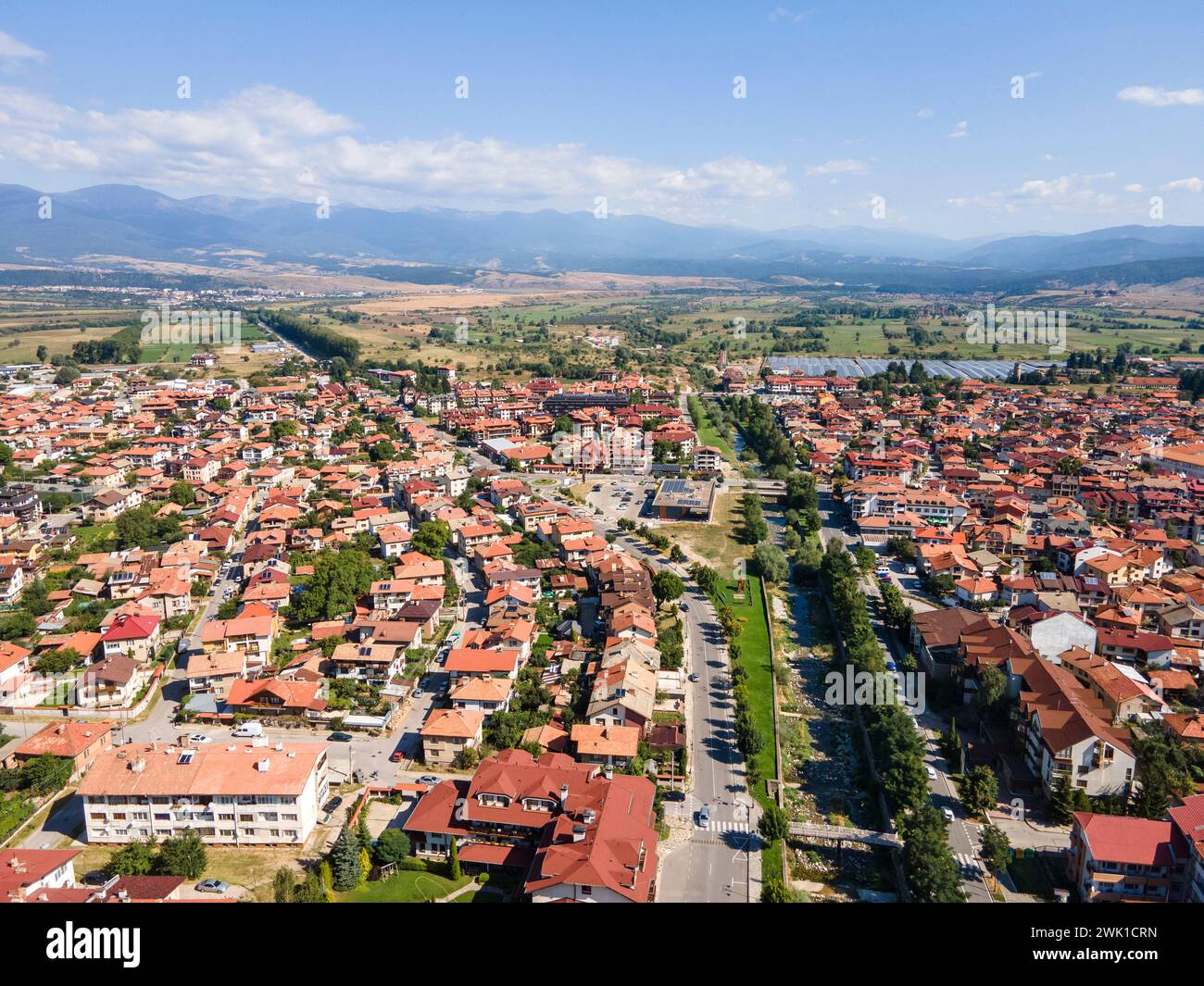 Aerial view of famous ski resort of Bansko, Blagoevgrad Region ...