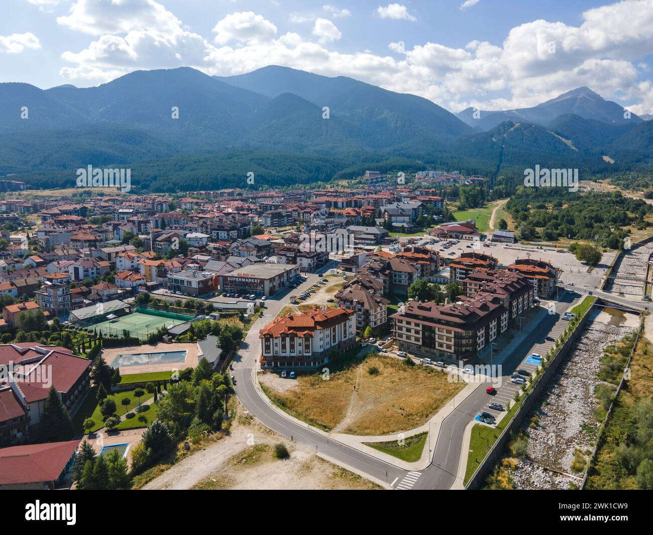 Aerial view of famous ski resort of Bansko, Blagoevgrad Region ...