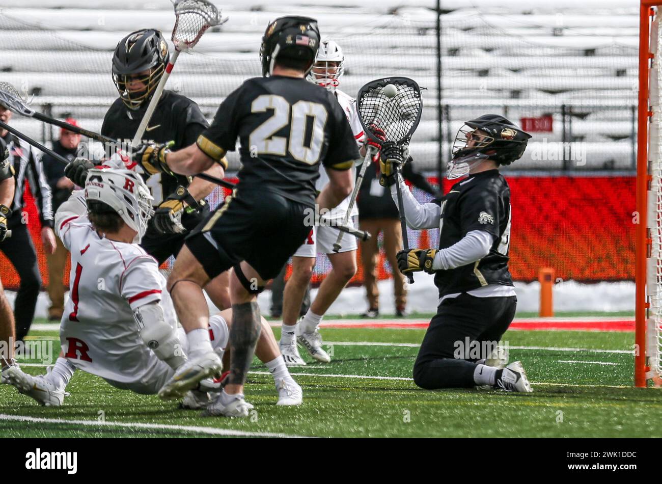 Piscataway, NJ, USA. 17th Feb, 2024. Army West Point goalie Matt Chess ...