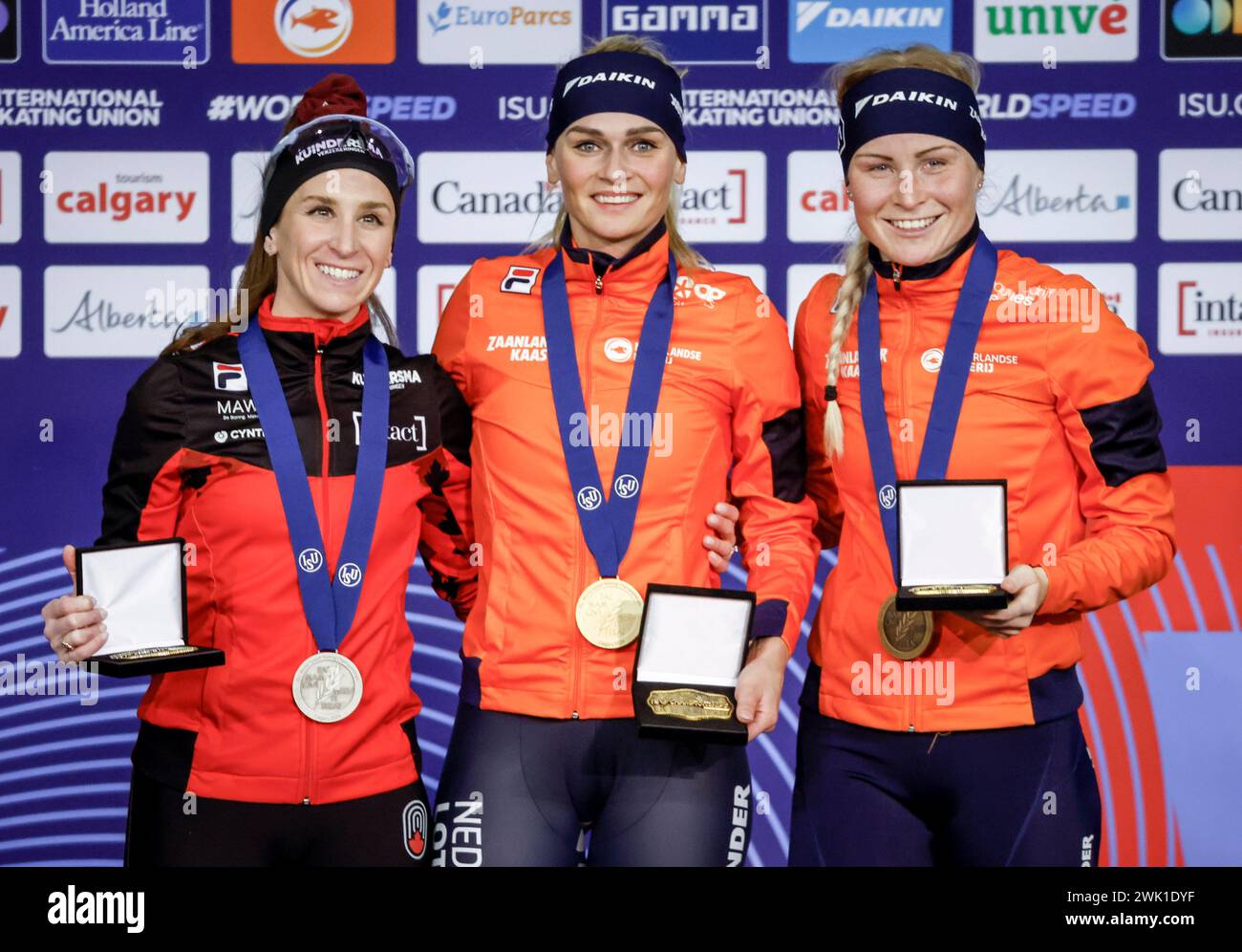 Calgary, Canada. 17th Feb, 2024. Irene Schouten, centre, of the ...