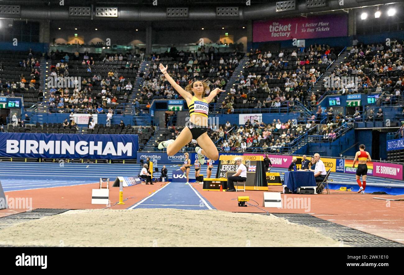Birmingham, UK. 17th Feb, 2024. JERGES Ruby in the Womens Long Jump ...