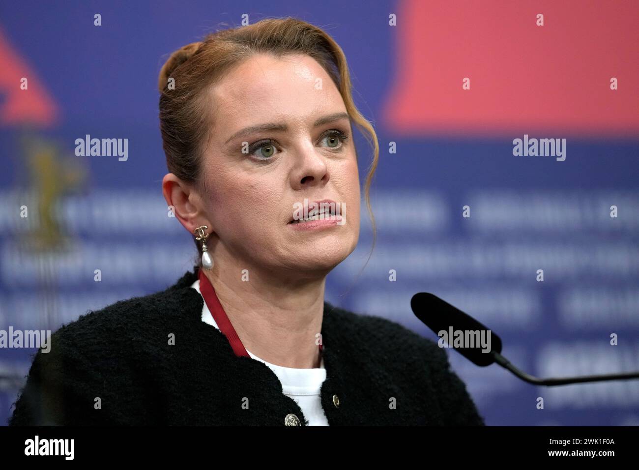 German film director Julia von Heinz speaks during a press conference ...