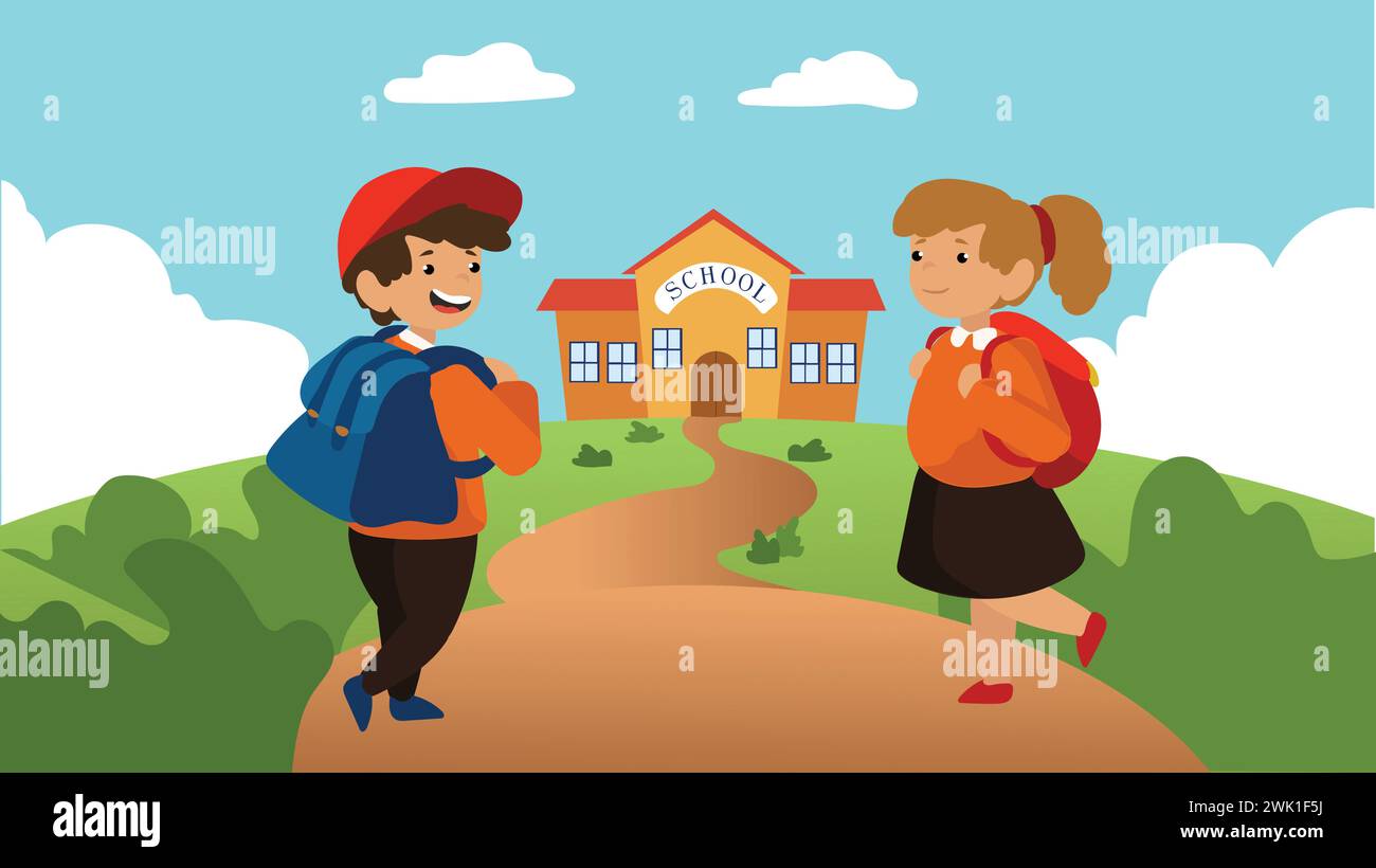 Back school cartoon kids walking hi-res stock photography and images ...