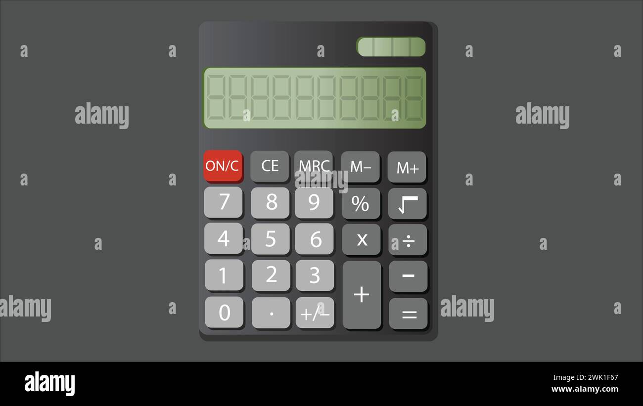 Basic Calculator vector illustration on gray background. Education, Arithmetic and finance ...