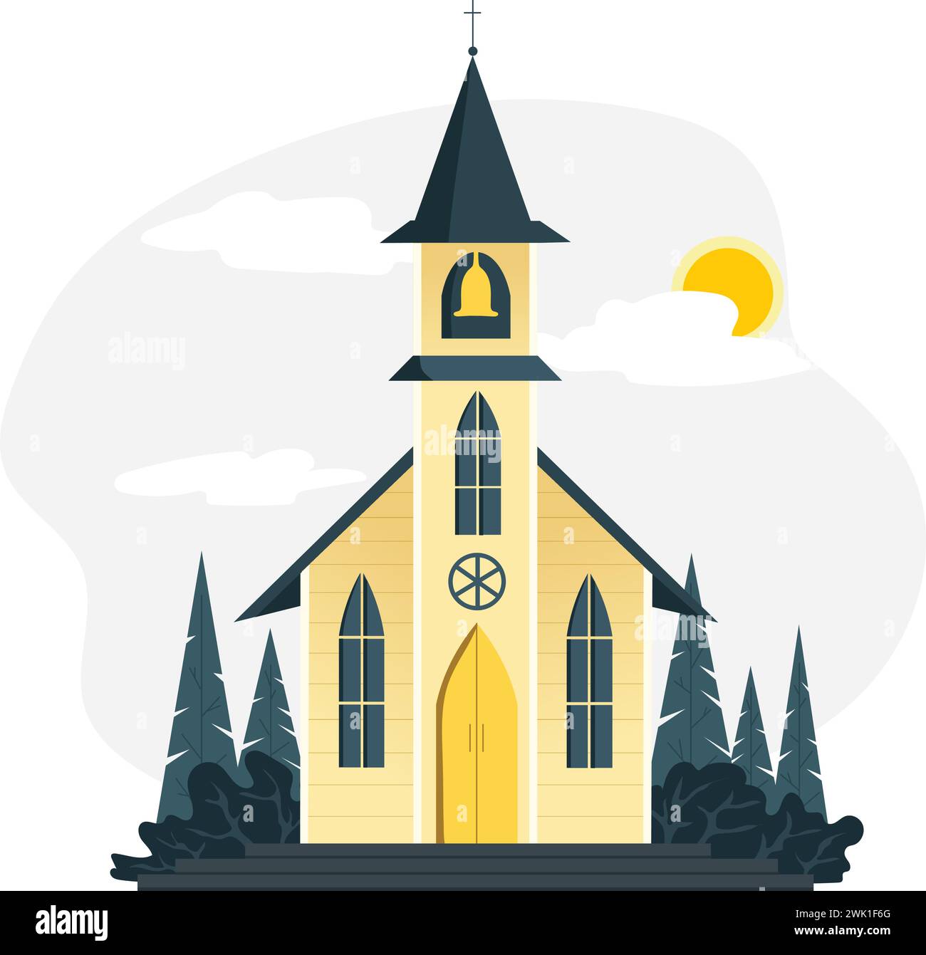 Vector Illustration of a Traditional Church Nestled Amidst Nature. Soft ...