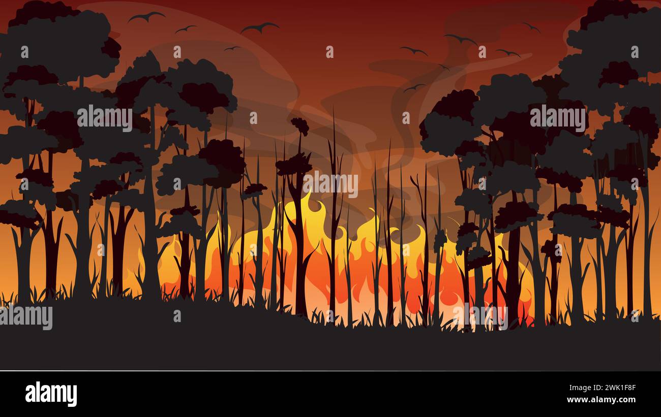 Forest Fire Vector Illustration. Natural disasters destroy trees ...