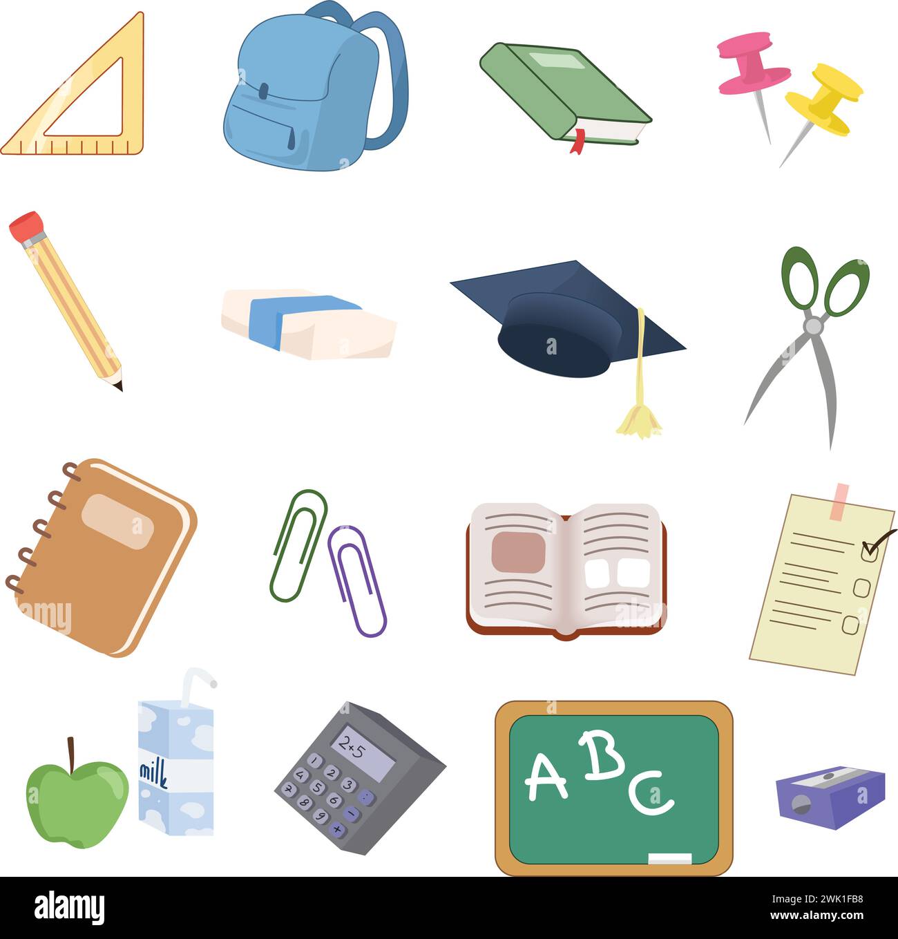 Colorful School Supplies collection. Various education materials vector ...