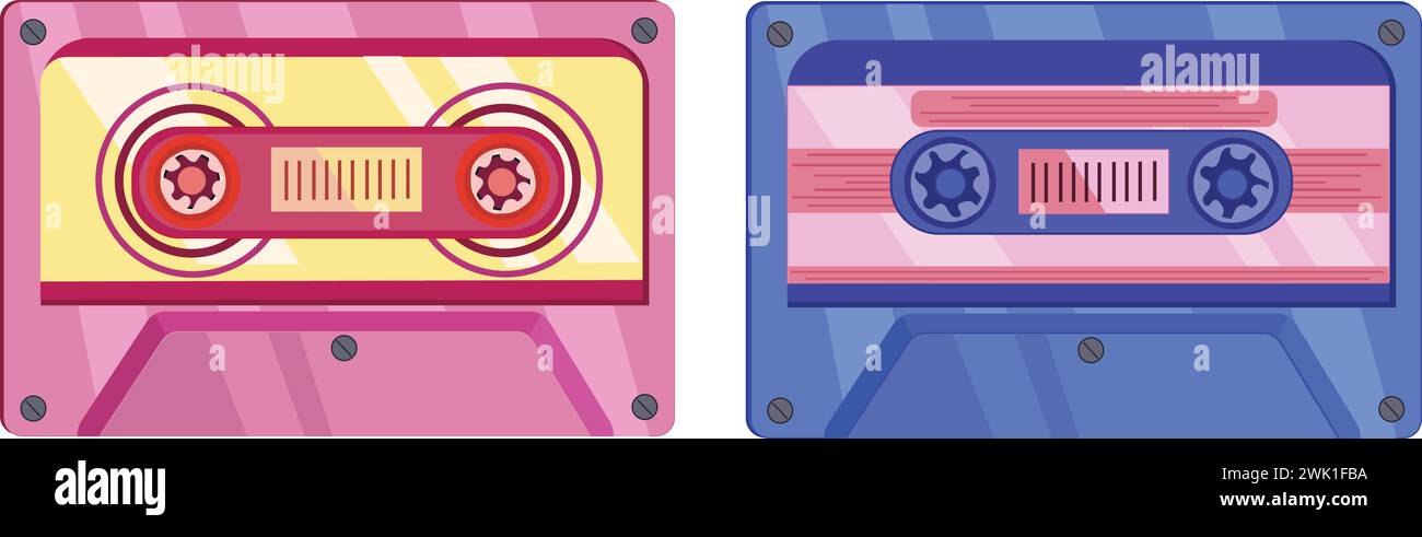 Vector Illustration of nostalgic cassette tapes. Retro styled two old ...
