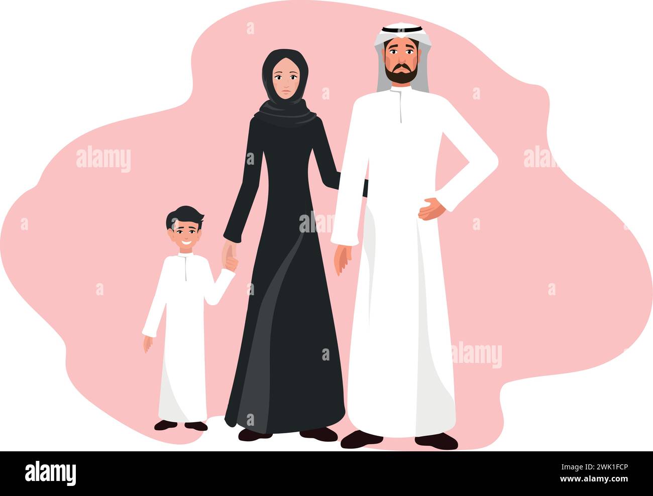 Muslim Arab family in traditional Islamic clothing, gathered together ...
