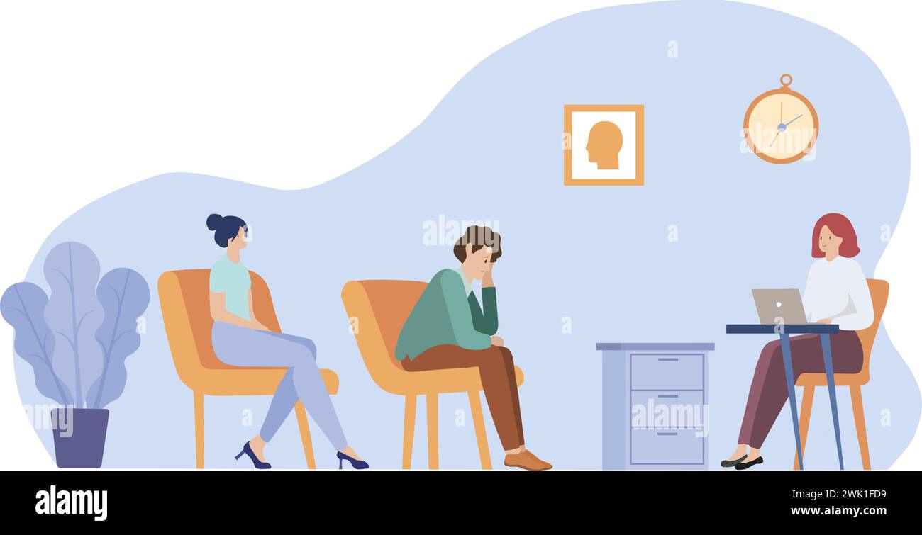 Vector Illustration of Patients and Therapist in Office. Counseling ...