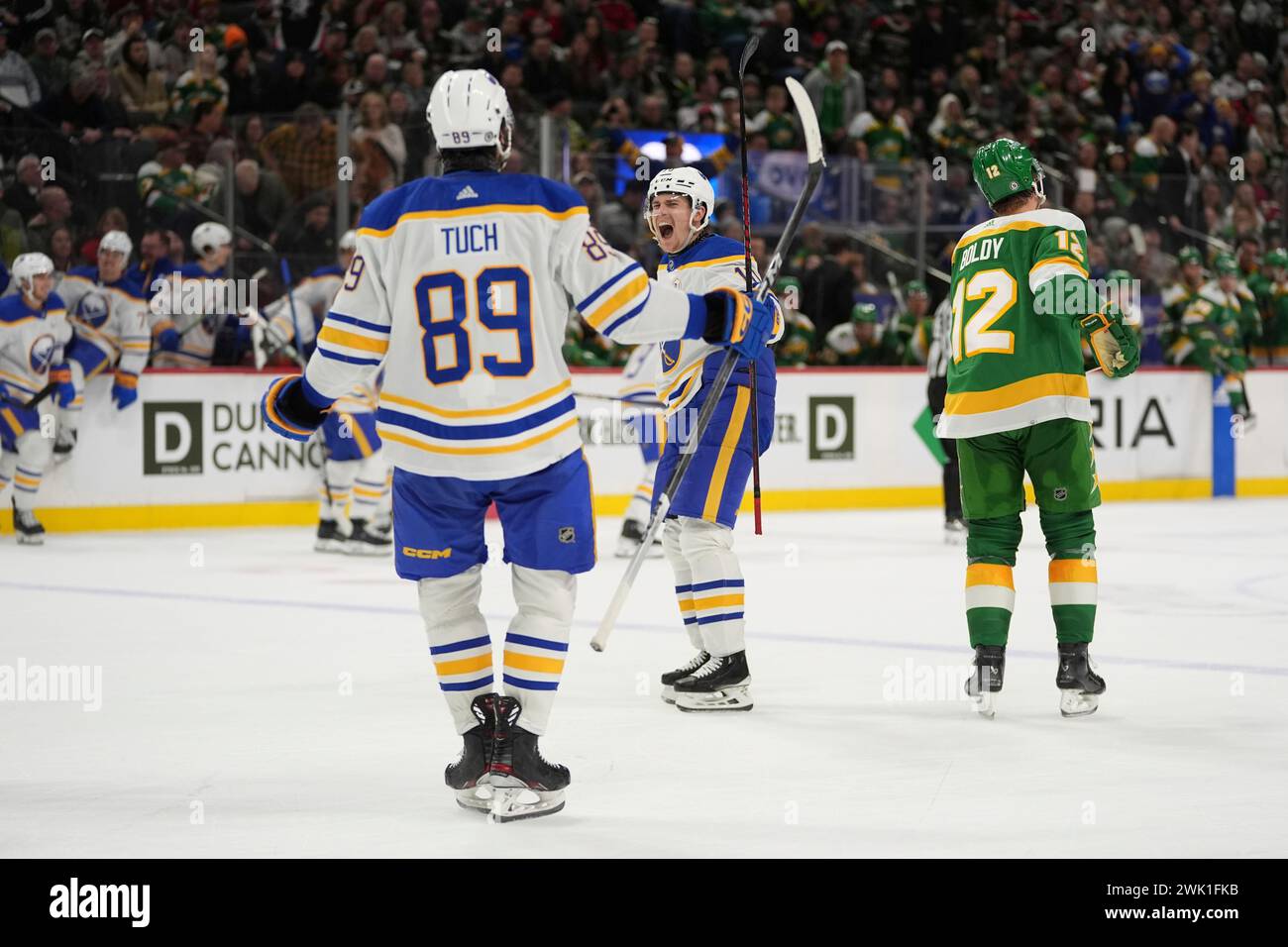 Buffalo Sabres defenseman Henri Jokiharju, center, celebrates after ...