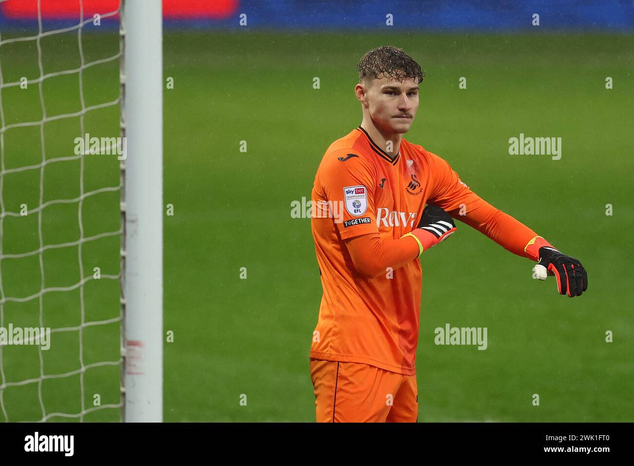 Swansea, UK. 17th Feb, 2024. Carl Rushworth, the goalkeeper of Swansea ...
