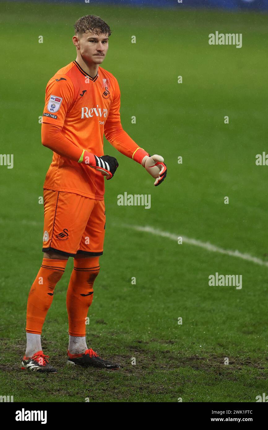 Swansea, UK. 17th Feb, 2024. Carl Rushworth, the goalkeeper of Swansea ...