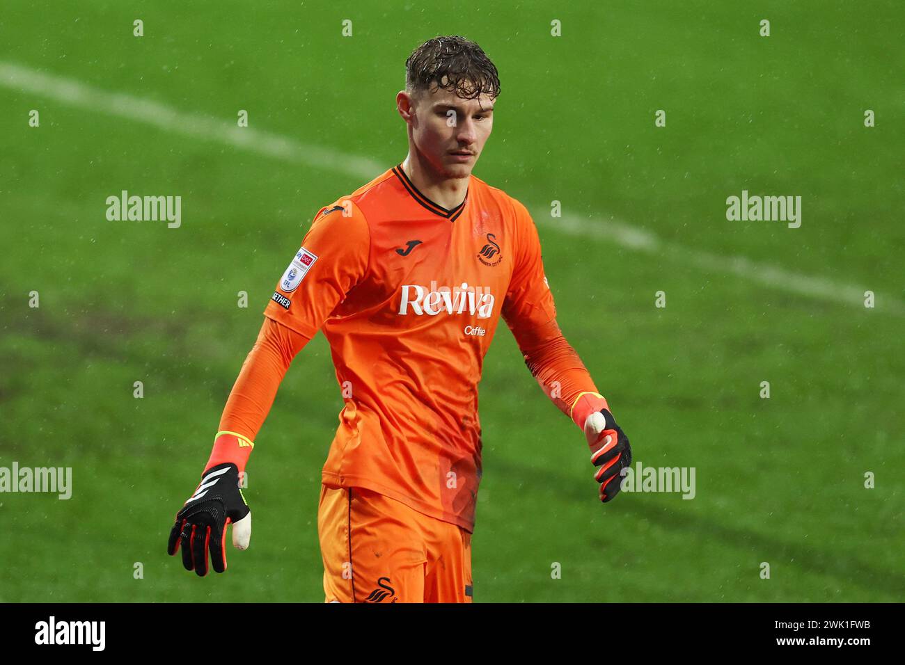 Swansea, UK. 17th Feb, 2024. Carl Rushworth, the goalkeeper of Swansea ...