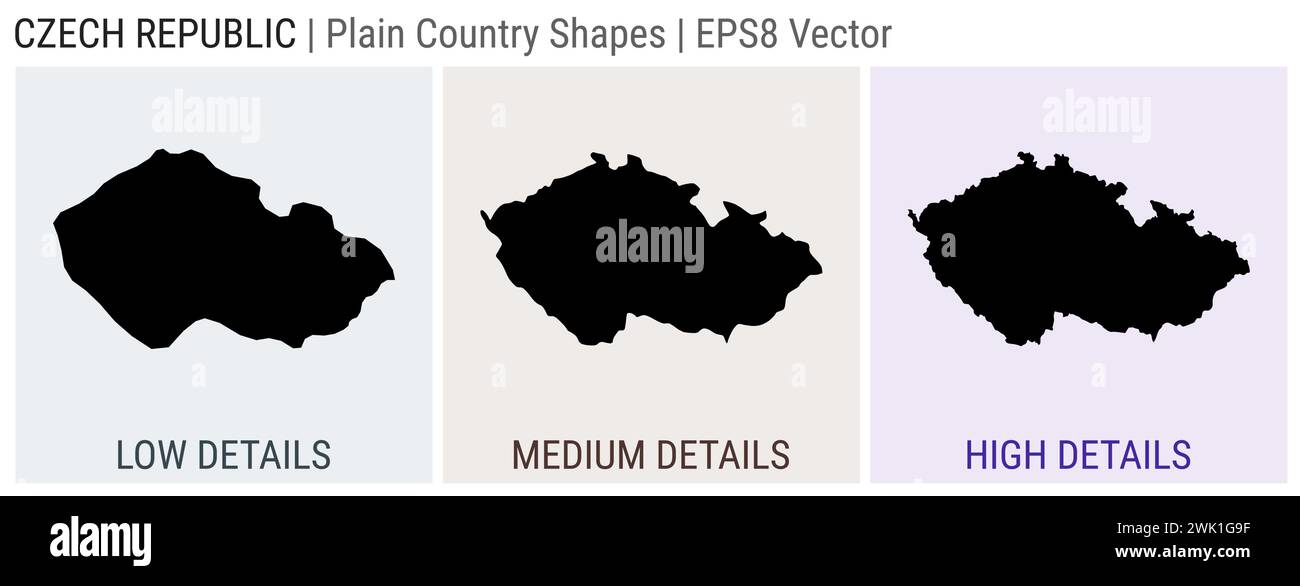 Czech Republic - plain country shape. Low, medium and high detailed ...