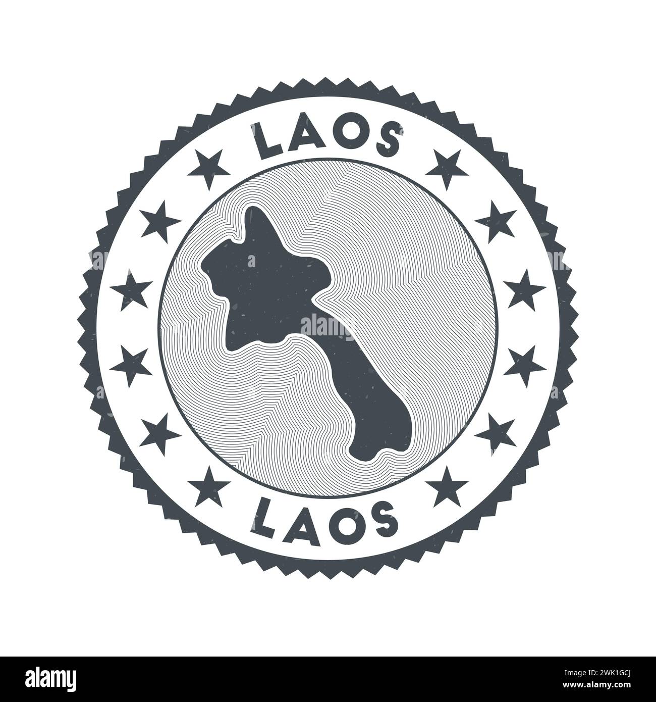 Laos emblem. Country round stamp with shape of Laos, isolines and round ...