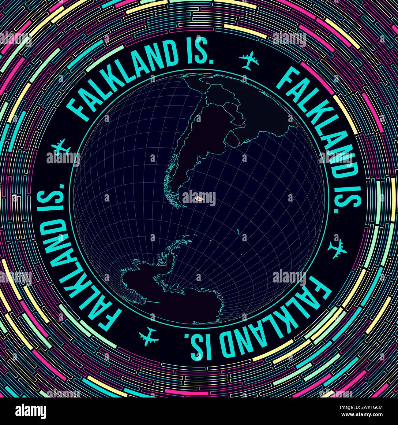 Falklands on globe. Satellite view of the world centered to Falklands ...