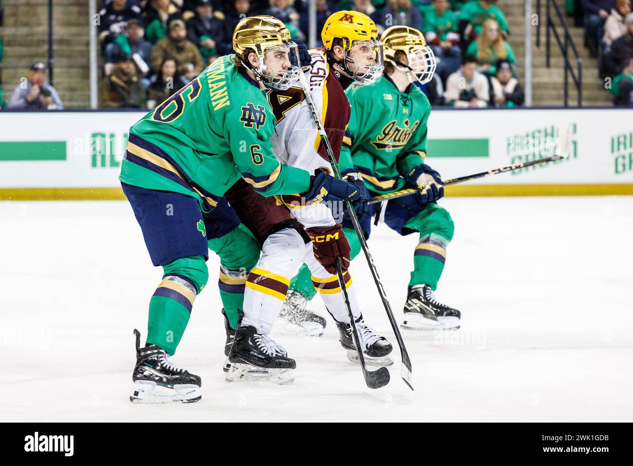 February 17, 2024: Notre Dame defenseman Jake Boltmann (6) and ...
