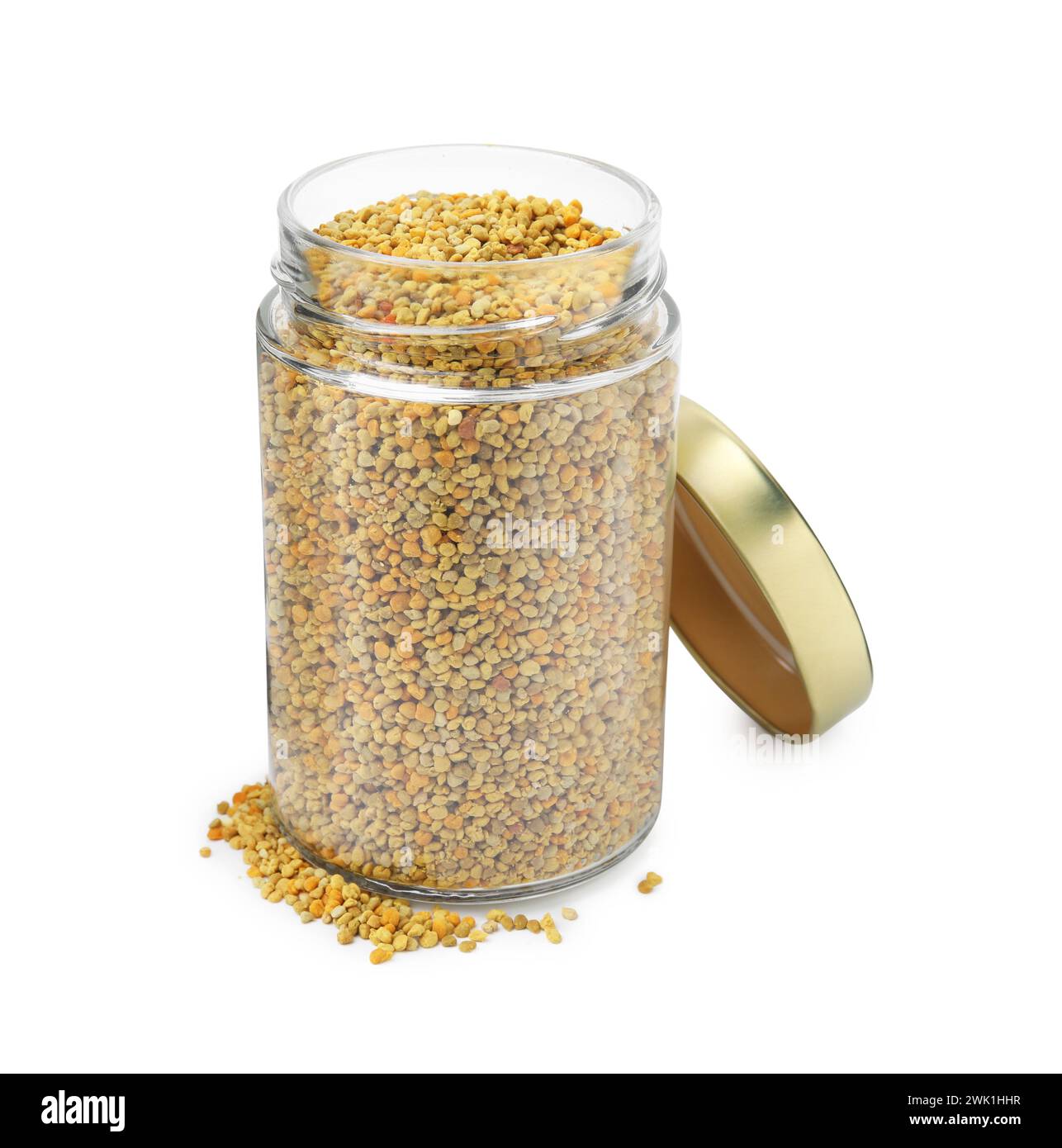 Fresh bee pollen granules in jar isolated on white Stock Photo - Alamy
