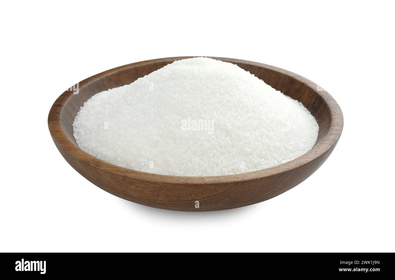 Granulated sugar in bowl isolated on white Stock Photo - Alamy