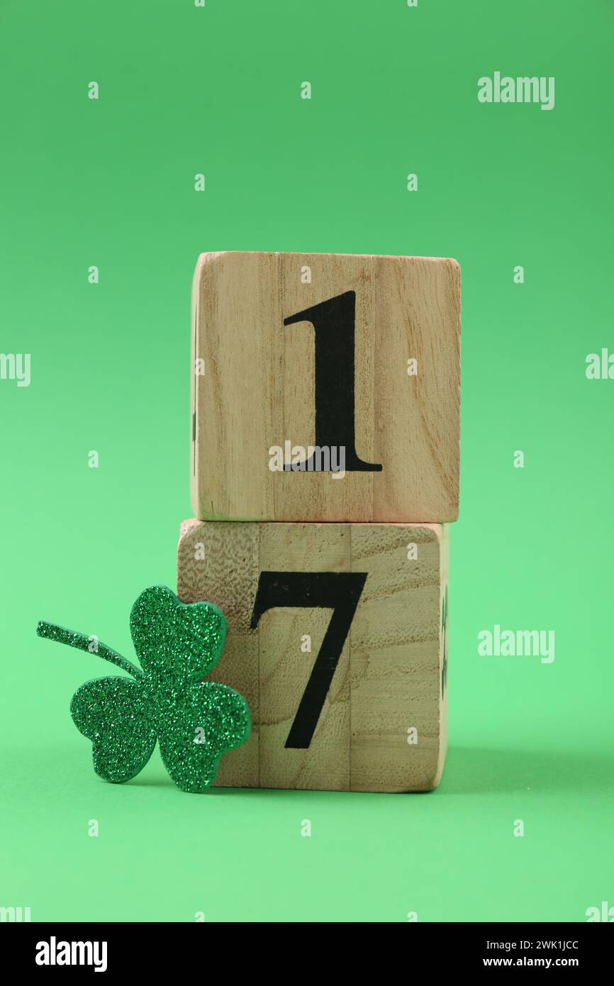 St. Patrick's day - 17th of March. Block calendar and decorative clover ...
