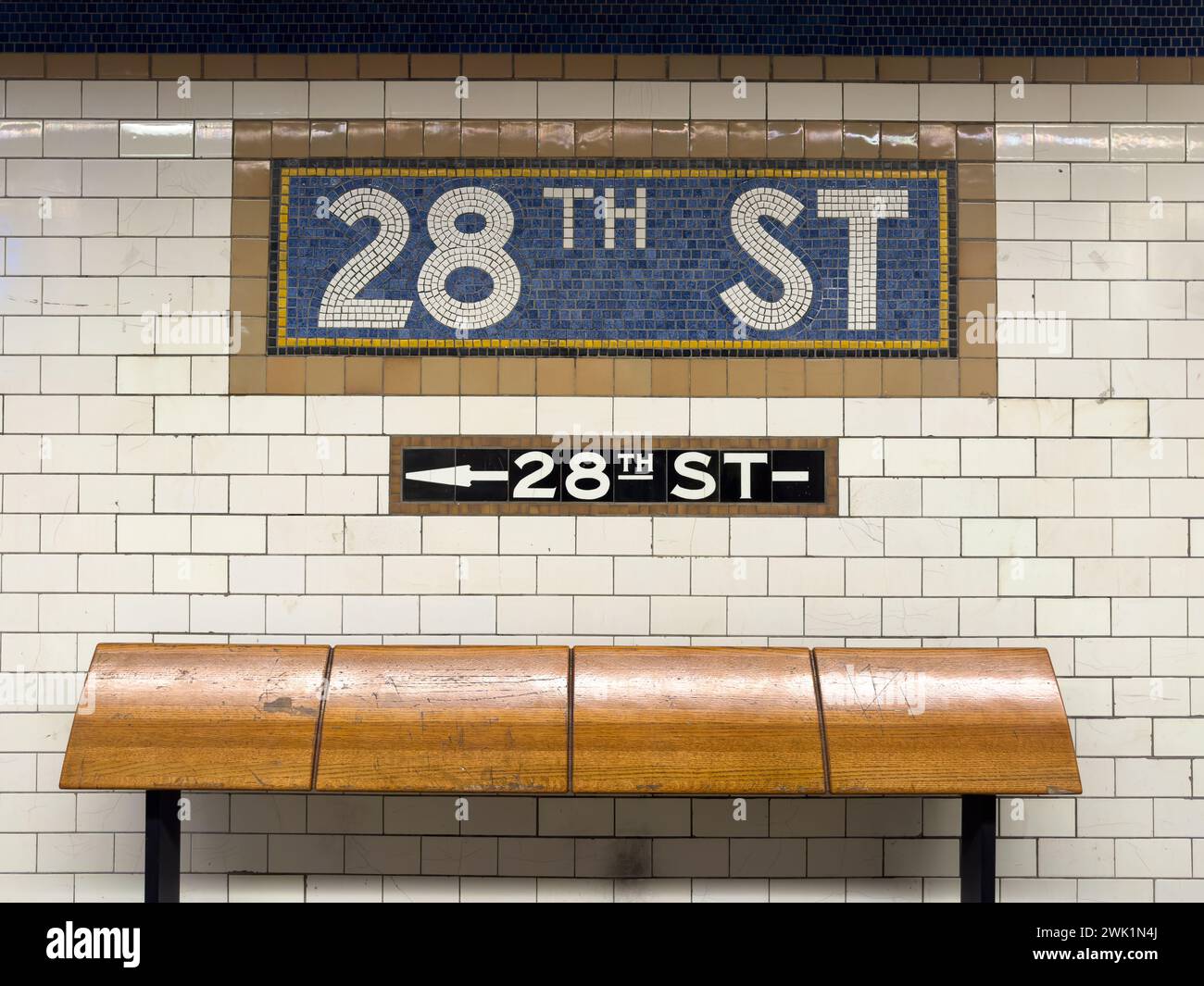 New York City - Mar 21, 2023: 28th Street Station sign along the ...