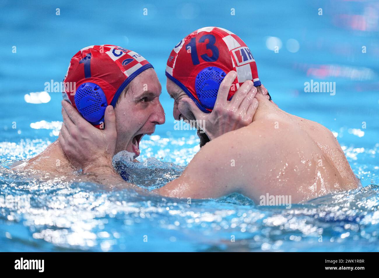 Doha, Qatar. 17th Feb, 2024. Marko Bijac (L) and Mate Anic of Croatia ...