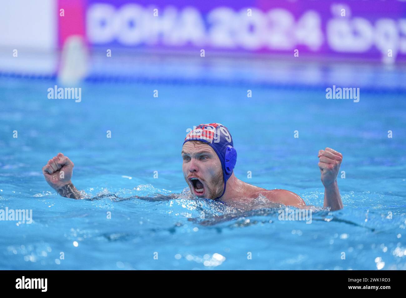 Doha, Qatar. 17th Feb, 2024. Jerko Marinic Kragic of Croatia celebrates ...