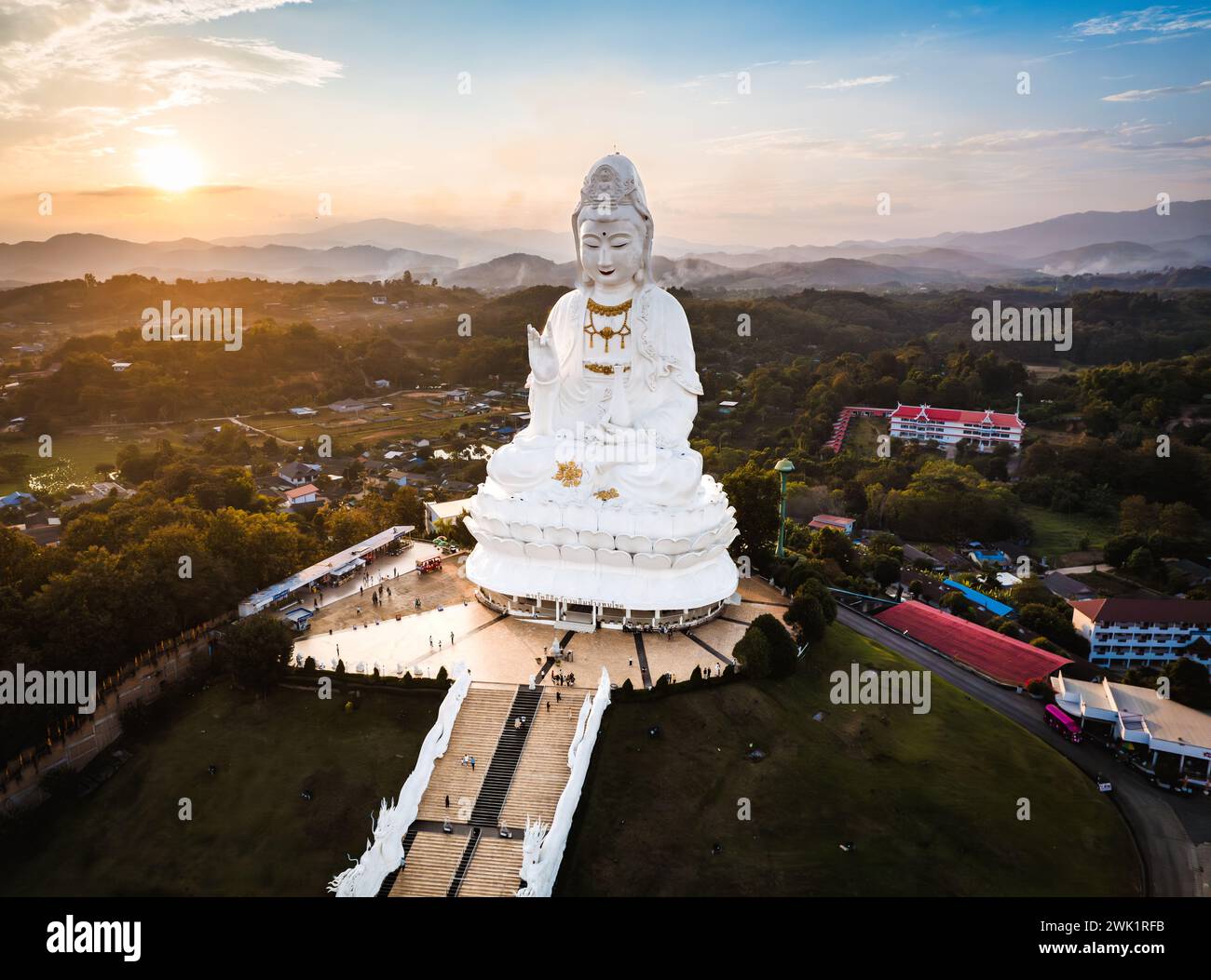 Aerial view of Wat Huay Pla Kang: Goddess of Mercy, in Chiang Rai ...