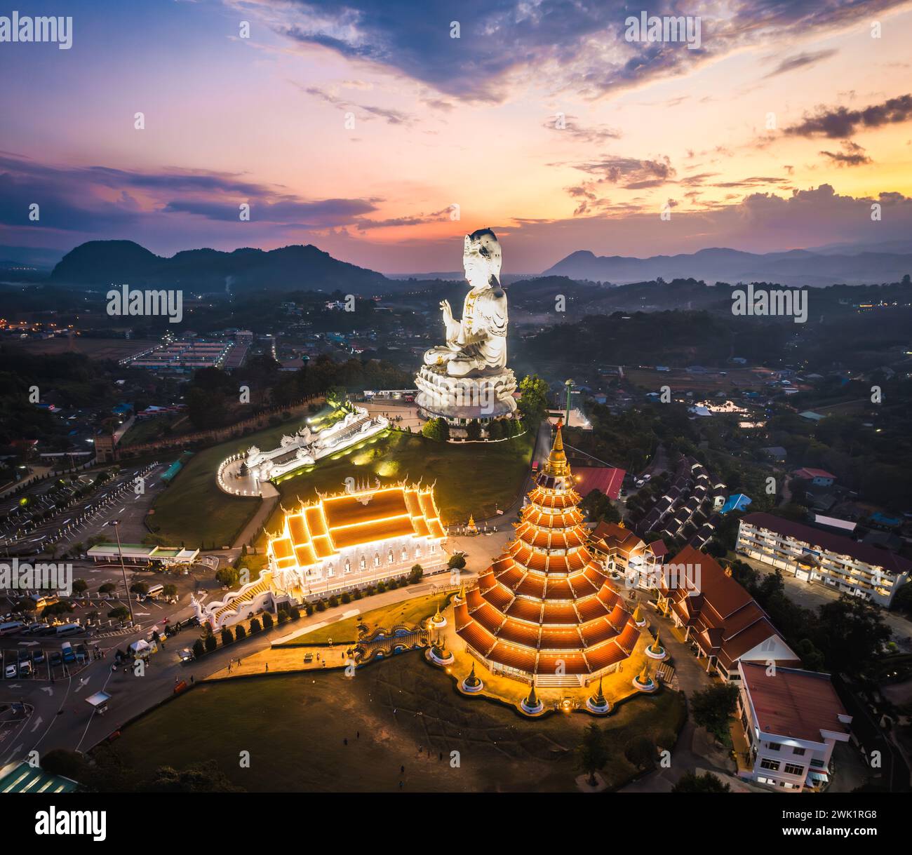 Aerial view of Wat Huay Pla Kang: Goddess of Mercy, in Chiang Rai ...