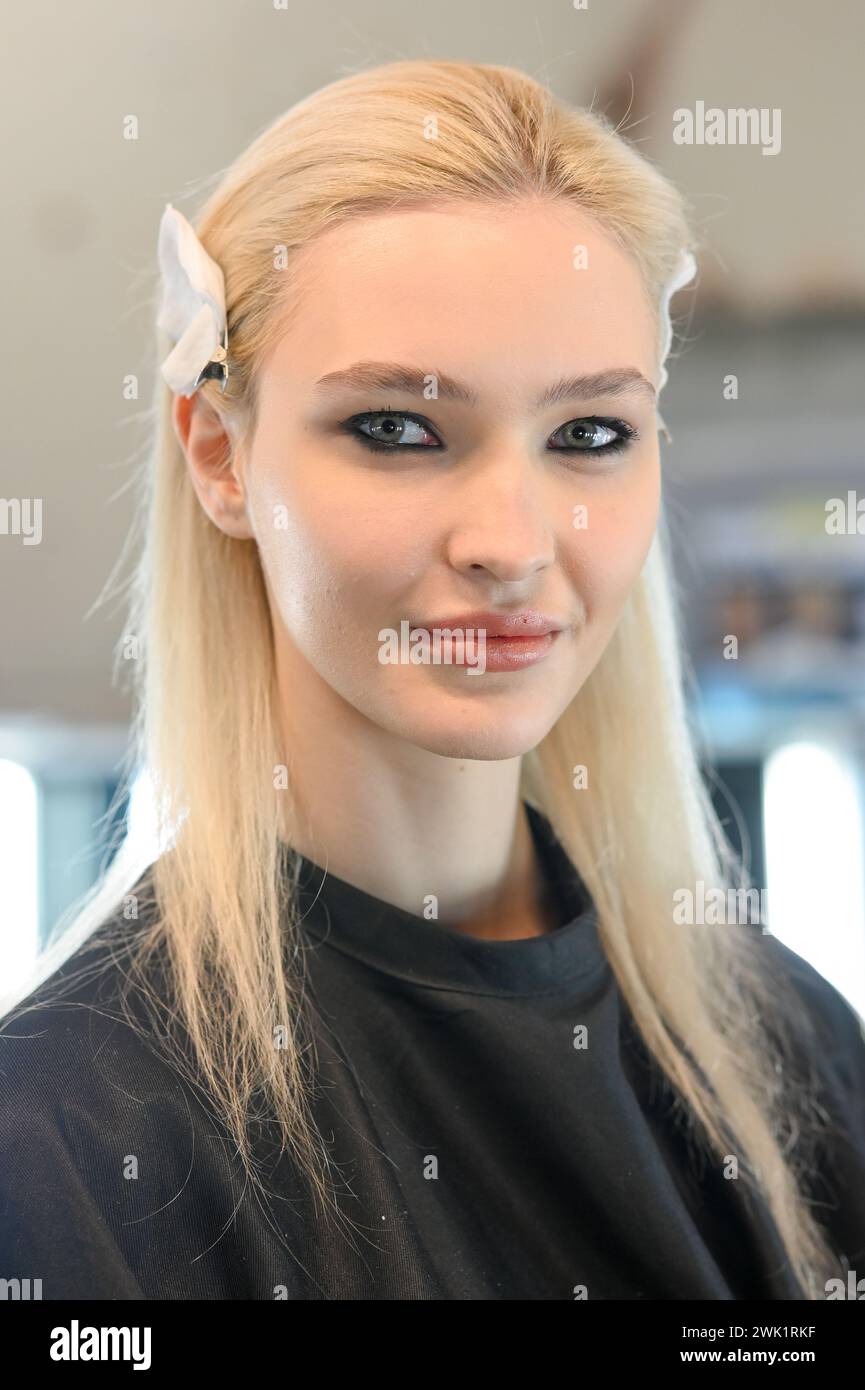 London, UK. 17th Feb, 2024. Katarina Krivo stylist by Schwarzkopf ...