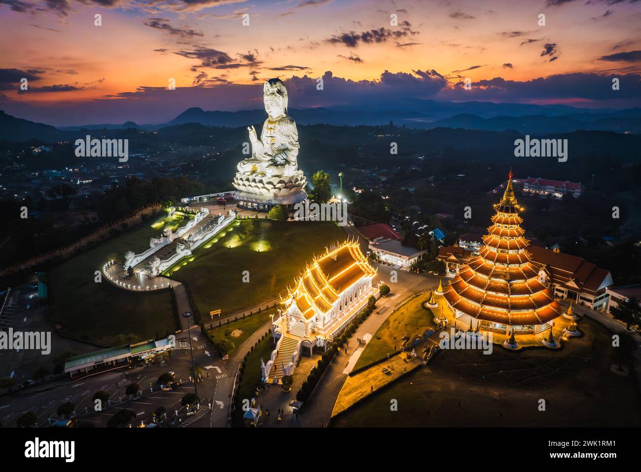 Aerial view of Wat Huay Pla Kang: Goddess of Mercy, in Chiang Rai ...