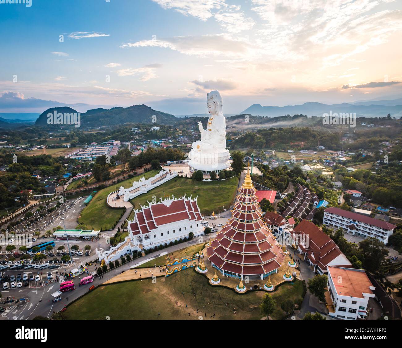 Aerial view of Wat Huay Pla Kang: Goddess of Mercy, in Chiang Rai ...