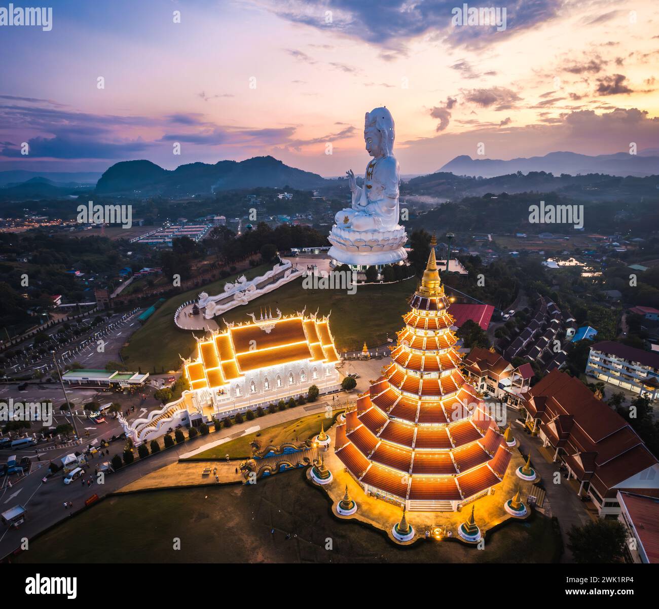 Aerial view of Wat Huay Pla Kang: Goddess of Mercy, in Chiang Rai ...