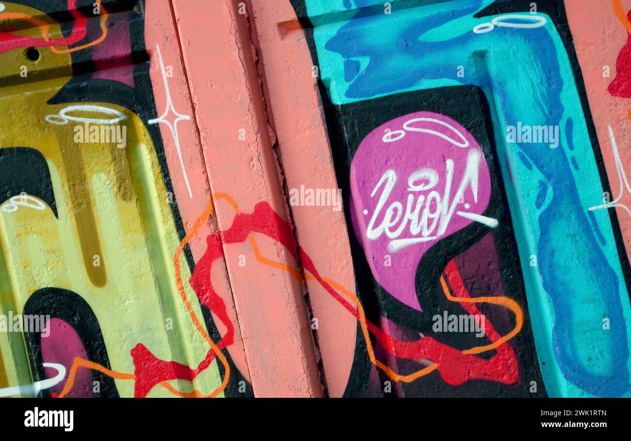 Colorful background of graffiti painting artwork with bright aerosol ...