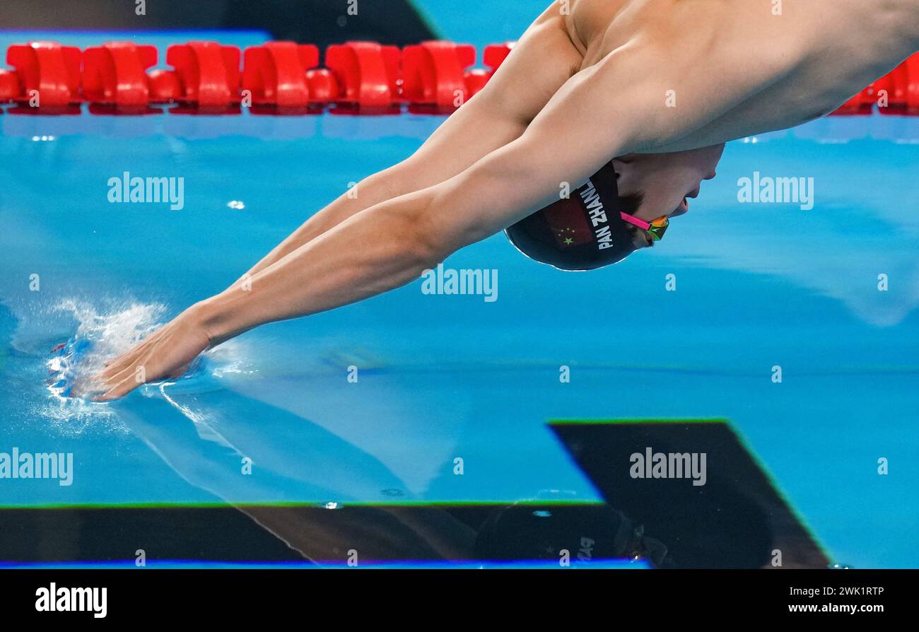 Doha, Qatar. 17th Feb, 2024. Pan Zhanle of team China competes during ...