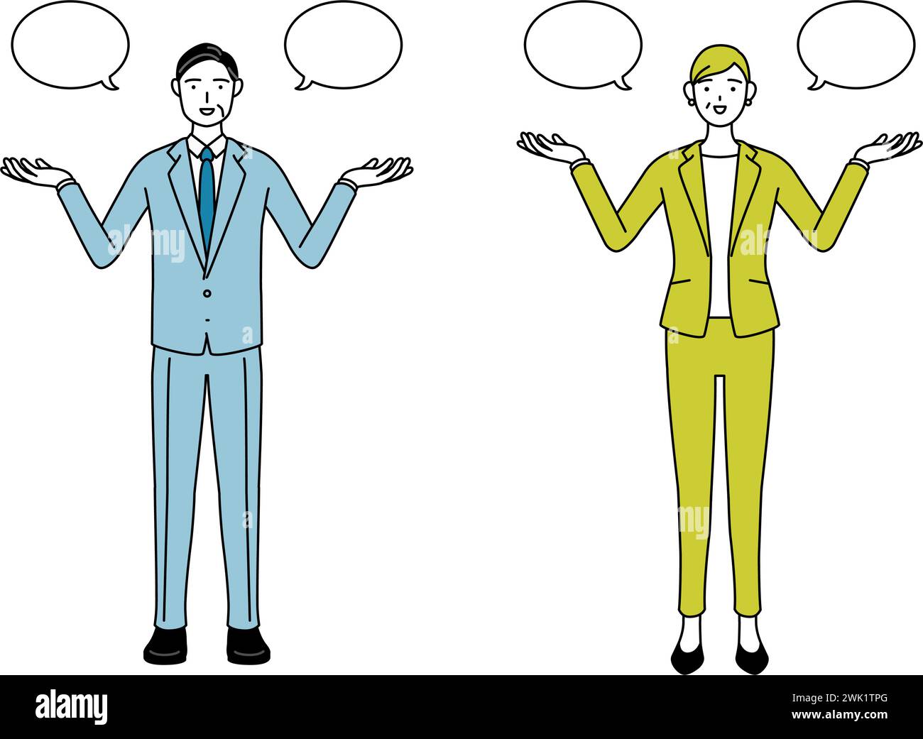 Simple line drawing illustration of businessman and businesswoman ...