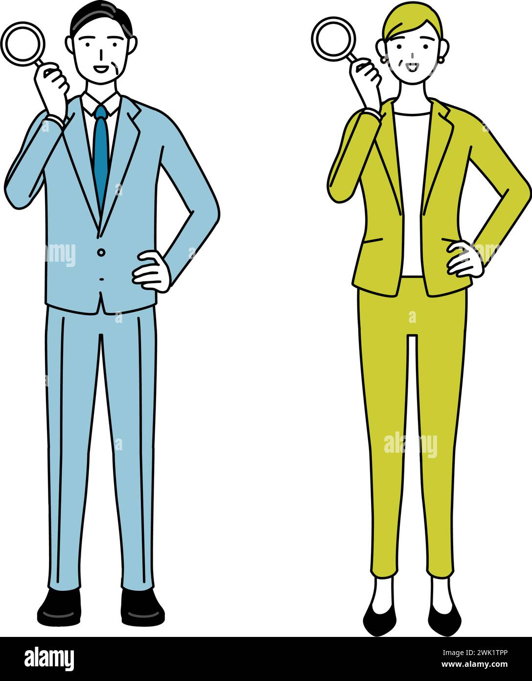 Simple line drawing illustration of businessman and businesswoman ...