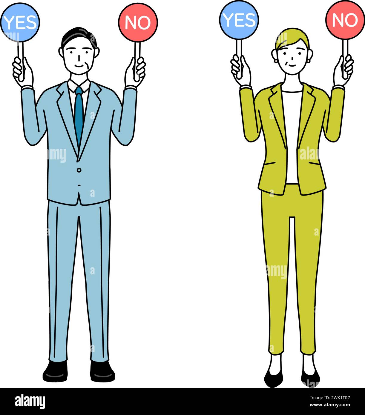 Simple line drawing illustration of businessman and businesswoman ...