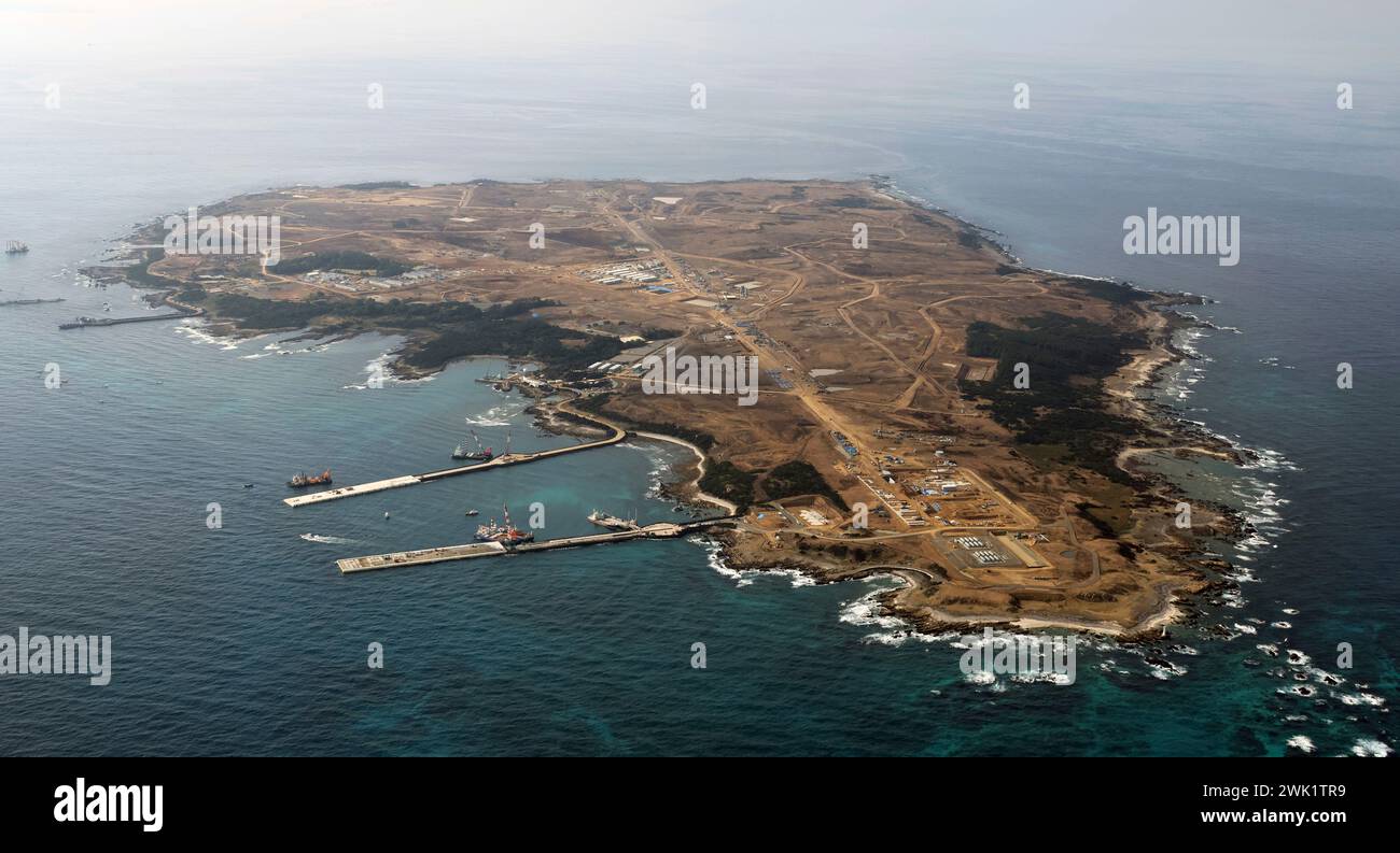 An aerial photo shows Mageshima Island in Iriomote City, Kagoshima ...