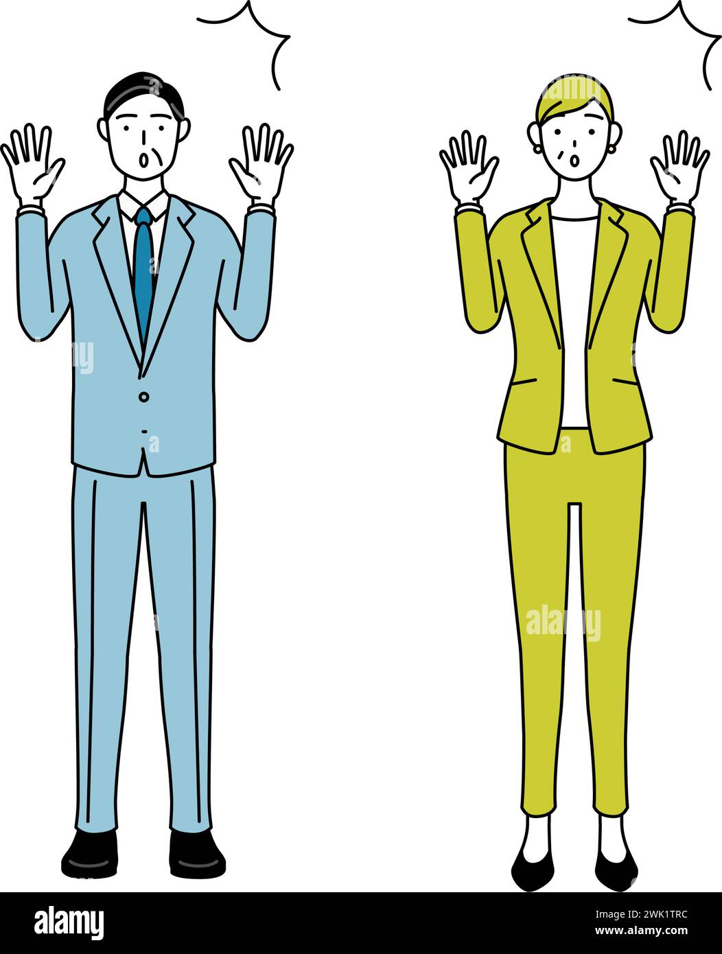 Simple line drawing illustration of businessman and businesswoman ...