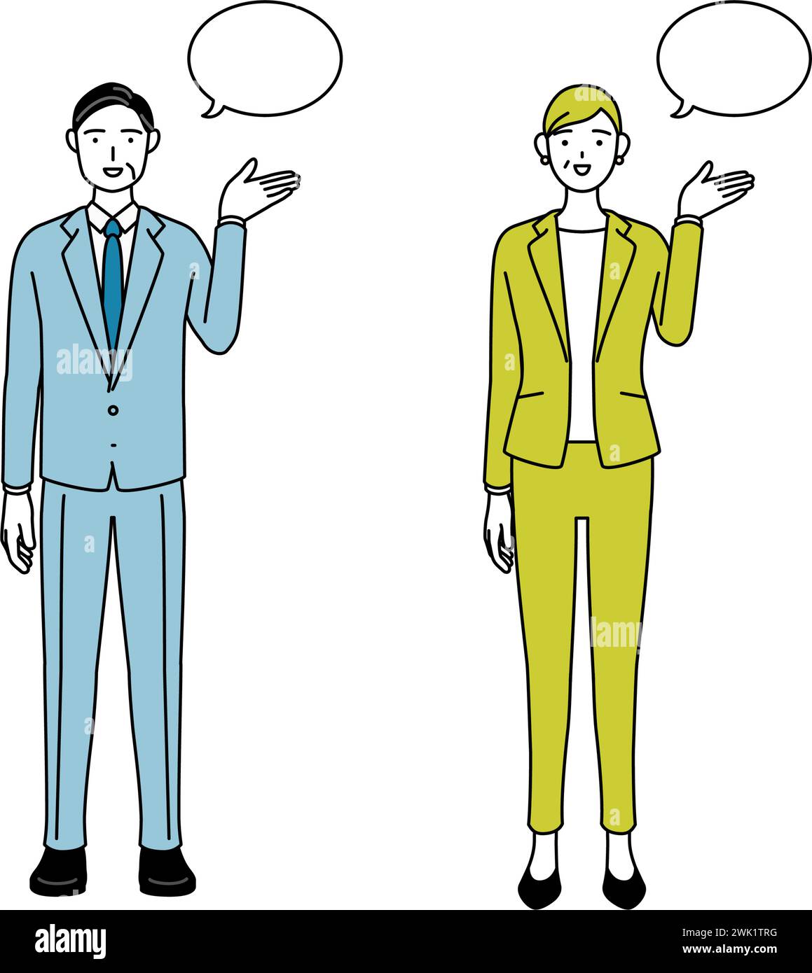 Simple line drawing illustration of businessman and businesswoman ...