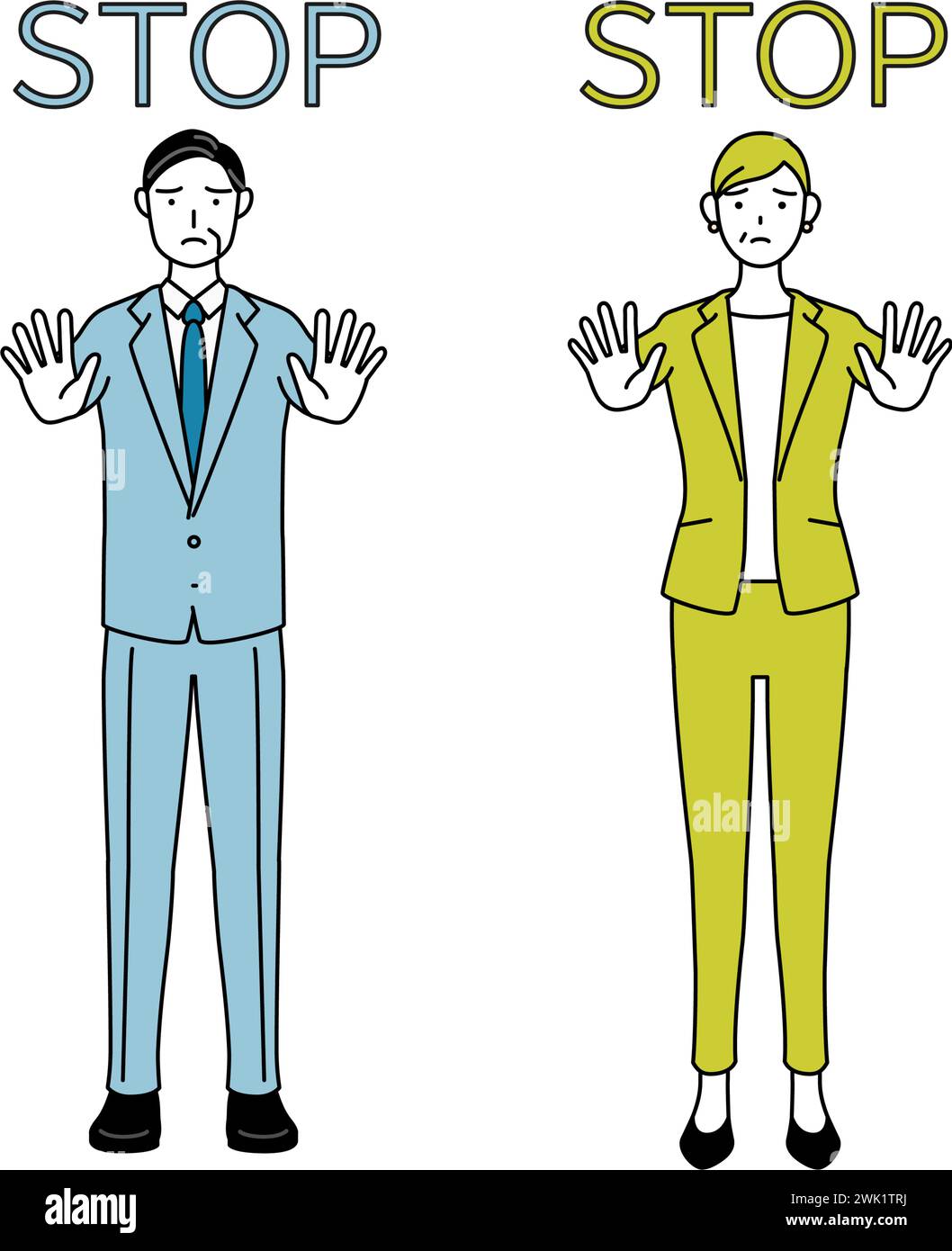 Simple line drawing illustration of businessman and businesswoman ...