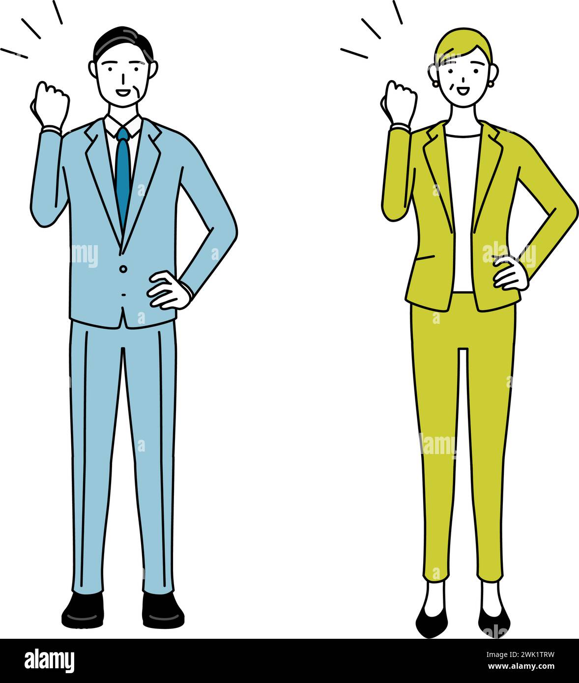 Simple line drawing illustration of businessman and businesswoman ...